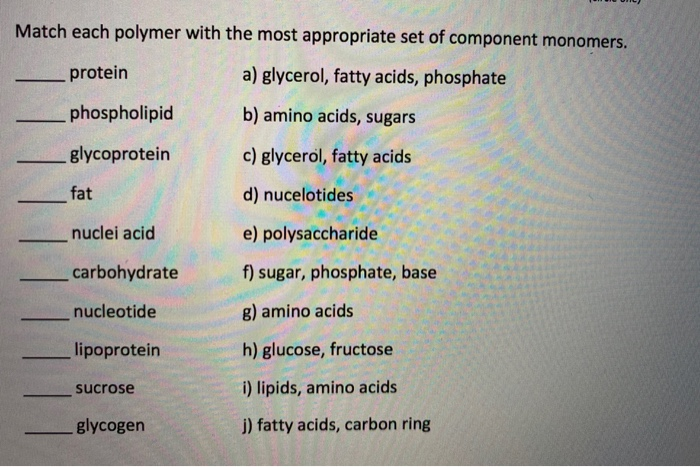 Solved Match each polymer with the most appropriate set of | Chegg.com