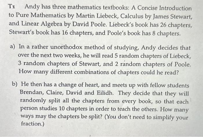 Solved TI Andy has three mathematics textbooks: A Concise | Chegg.com