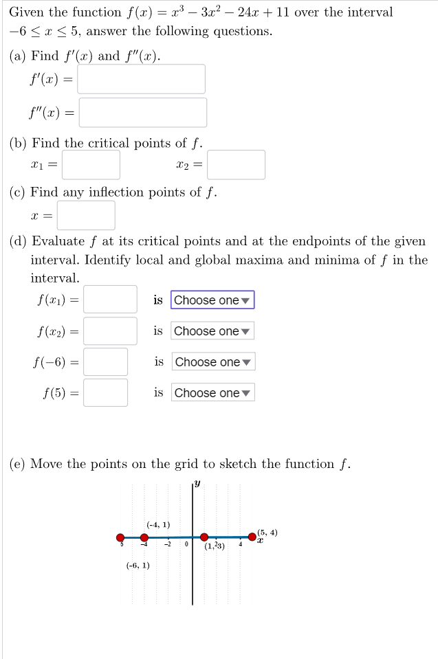 Solved Given The Function F X X3 3x2 24x 11 over The