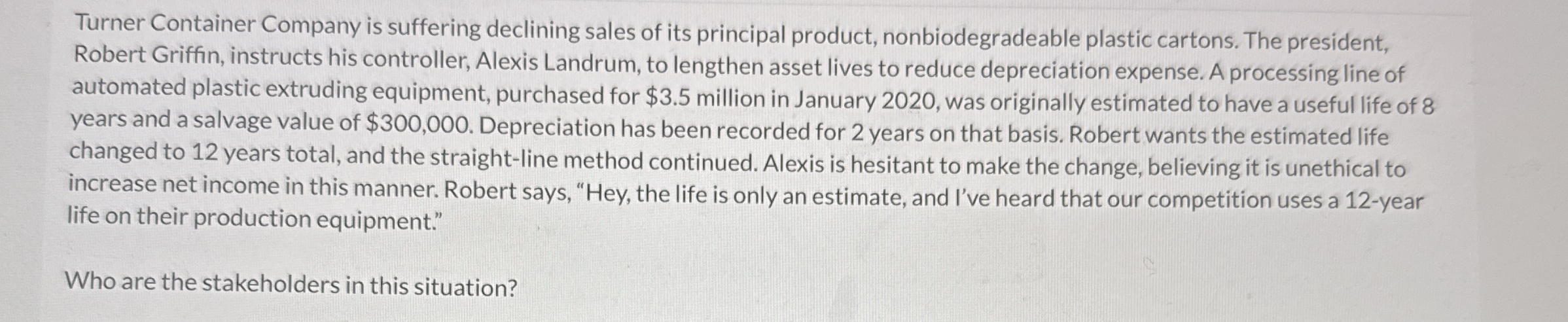 Solved Turner Container Company is suffering declining sales | Chegg.com