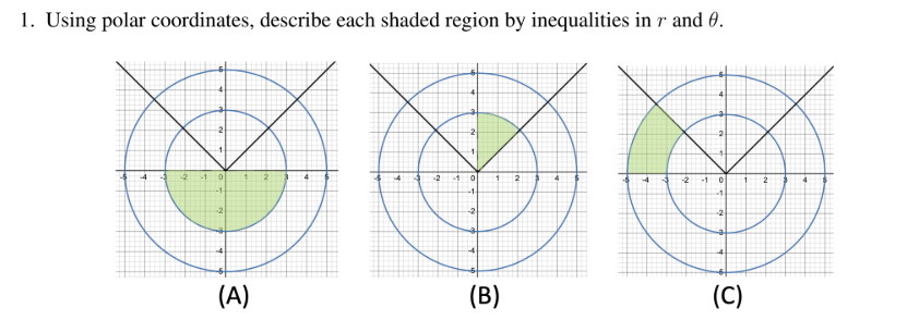 Solved 1. ﻿Using polar coordinates, describe each shaded | Chegg.com