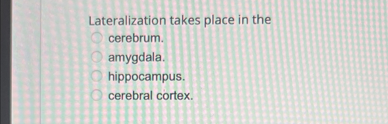 Lateralization takes place in the | Chegg.com
