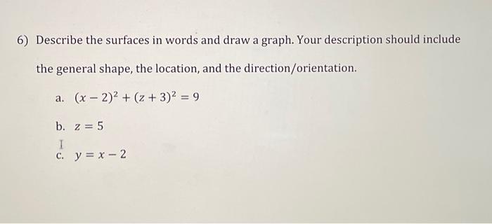 Solved 6) Describe the surfaces in words and draw a graph. | Chegg.com