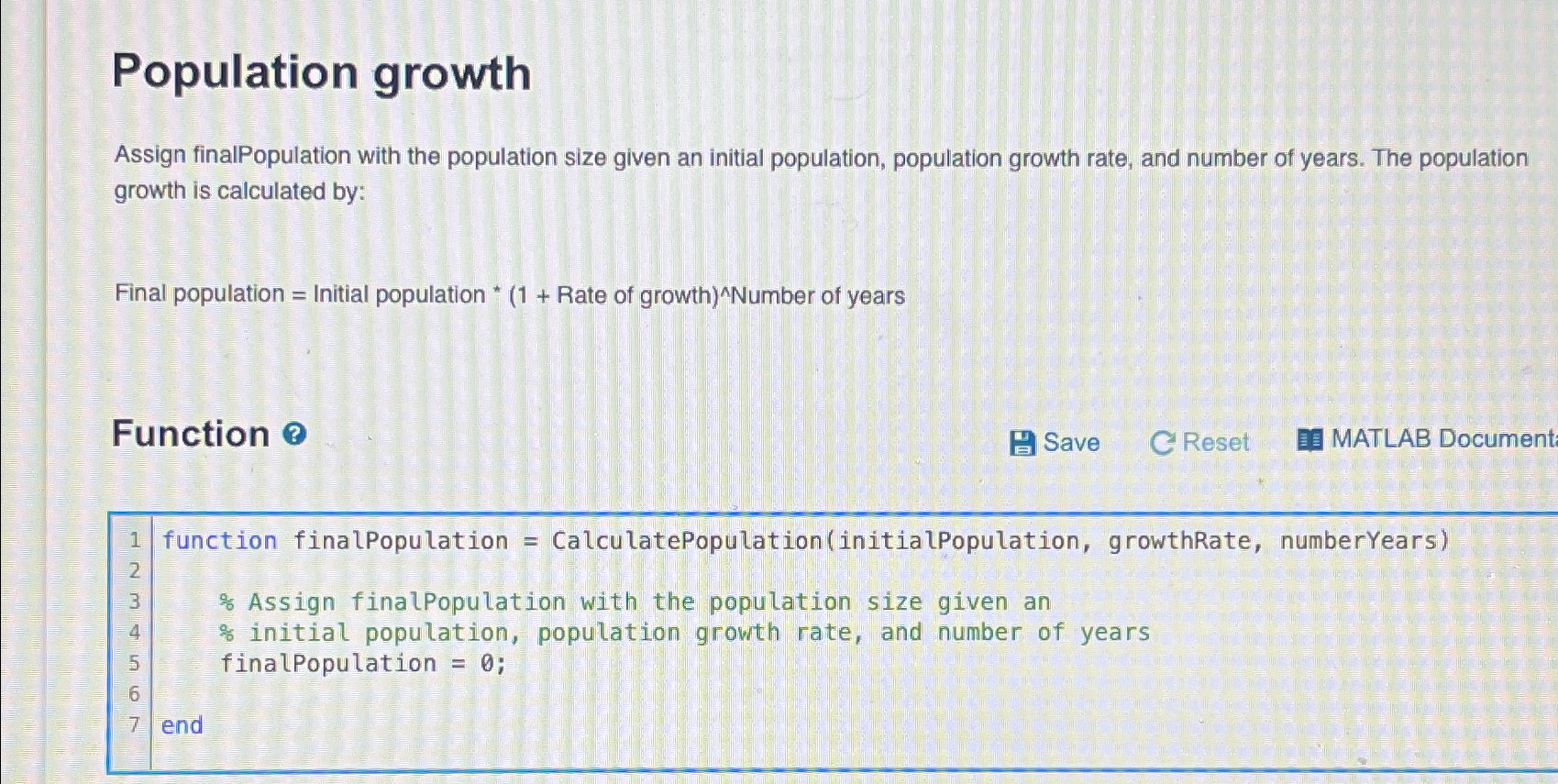 Solved Population growthAssign finalPopulation with the | Chegg.com