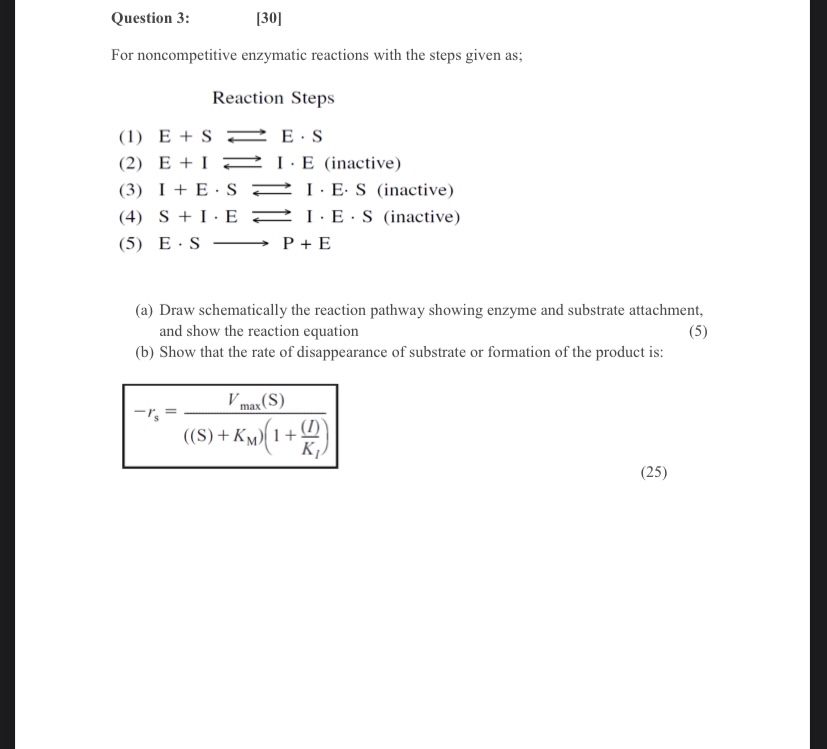 Solved Question 3:[30]For noncompetitive enzymatic reactions | Chegg.com