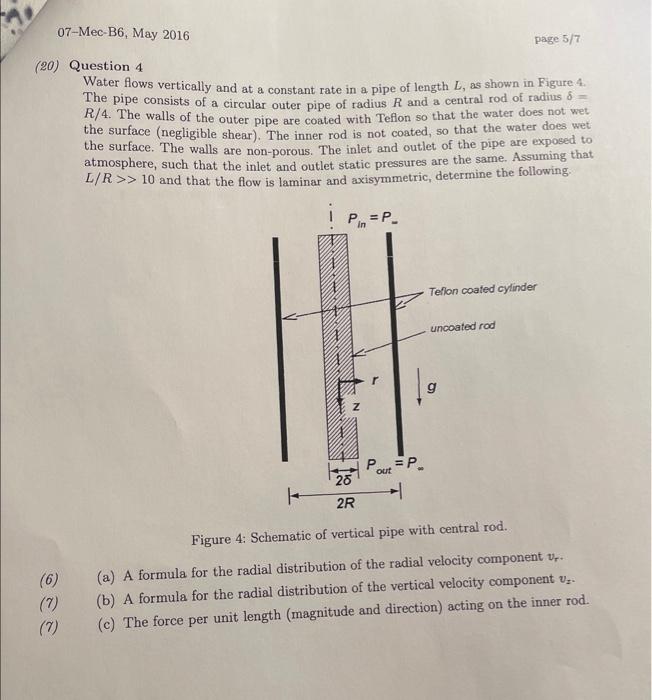 Solved (20) Question 4 Water flows vertically and at a | Chegg.com