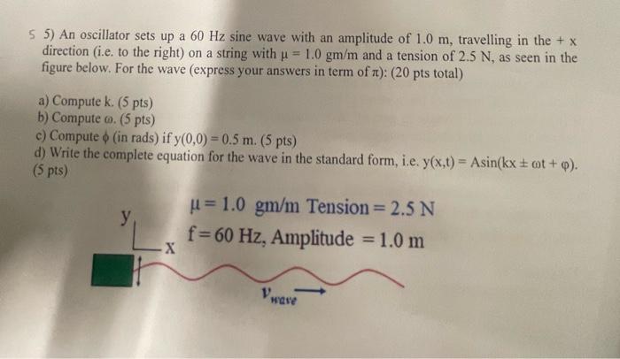 Solved 5 5) An oscillator sets up a 60 Hz sine wave with an | Chegg.com