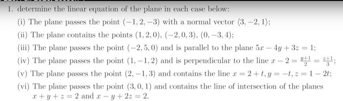 Solved 1. determine the linear equation of the plane in each | Chegg.com