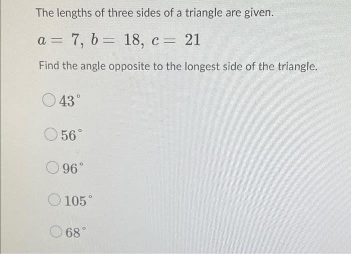 Solved The lengths of three sides of a triangle are given. | Chegg.com
