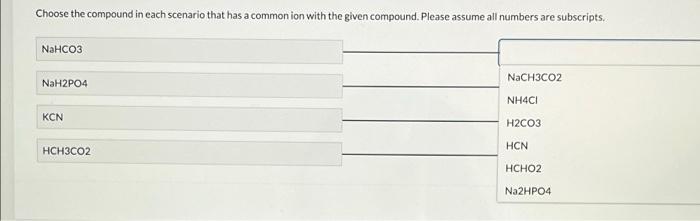 Solved Choose the compound in each scenario that has a | Chegg.com