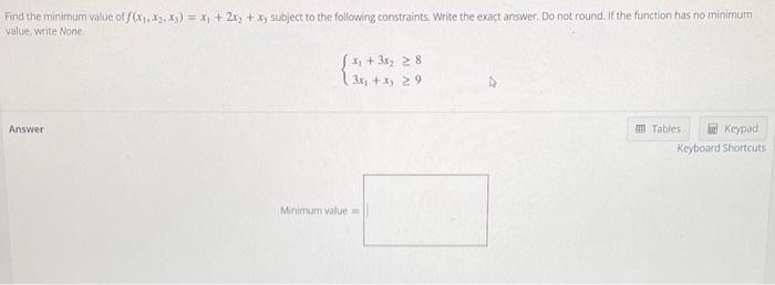 Solved Find theminimum value of f(x1,x2,x3)=x1+2x2+x3 | Chegg.com