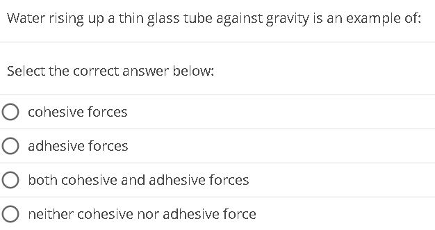 Solved Water rising up a thin glass tube against gravity is | Chegg.com