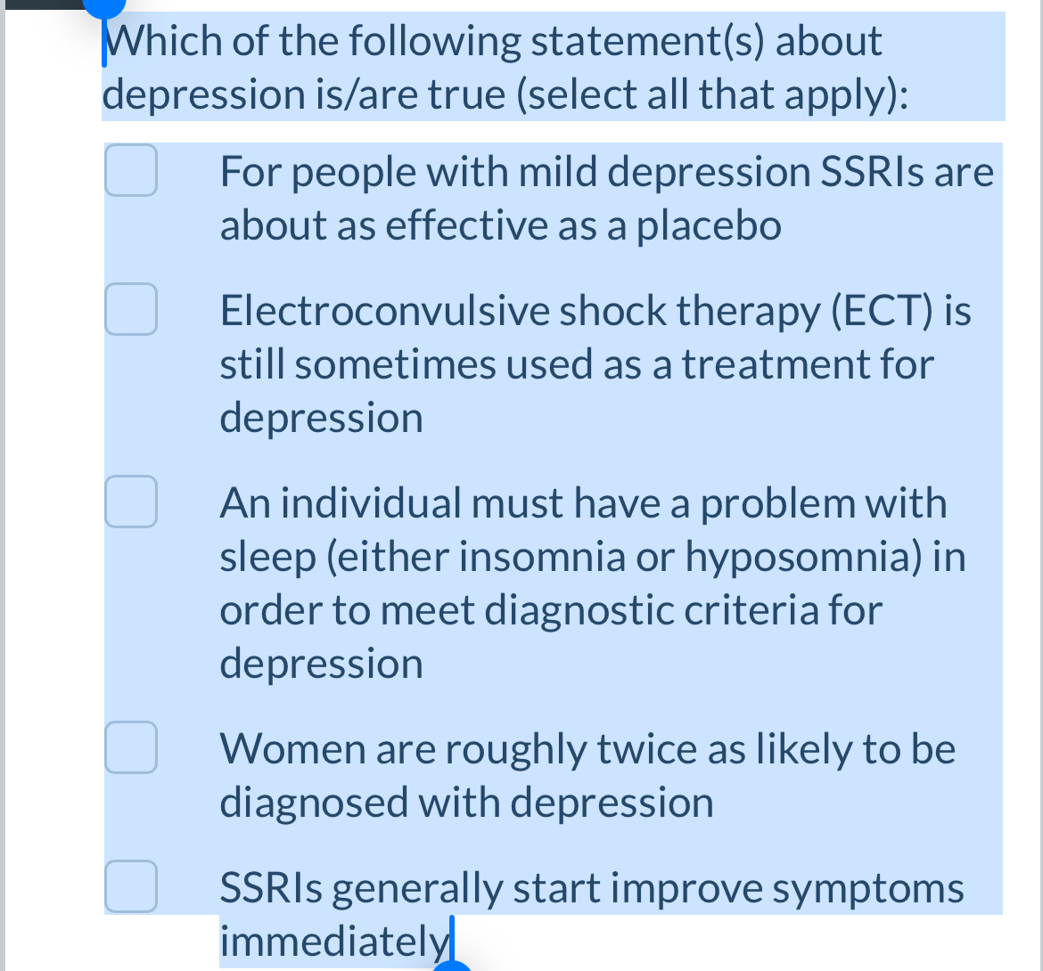 Solved Which of the following statement(s) ﻿about depression | Chegg.com