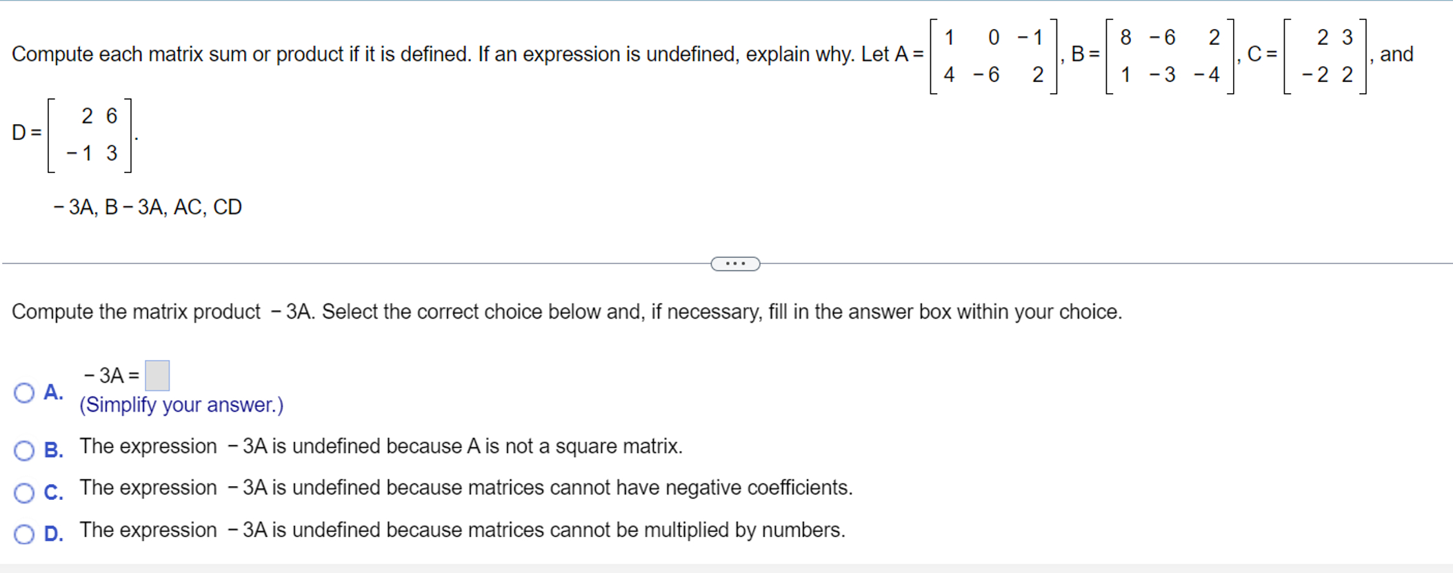Compute each matrix sum or product if it is defined. | Chegg.com