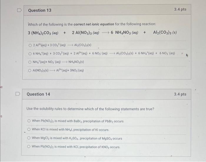 Solved Which of the following is the correct net ionic | Chegg.com