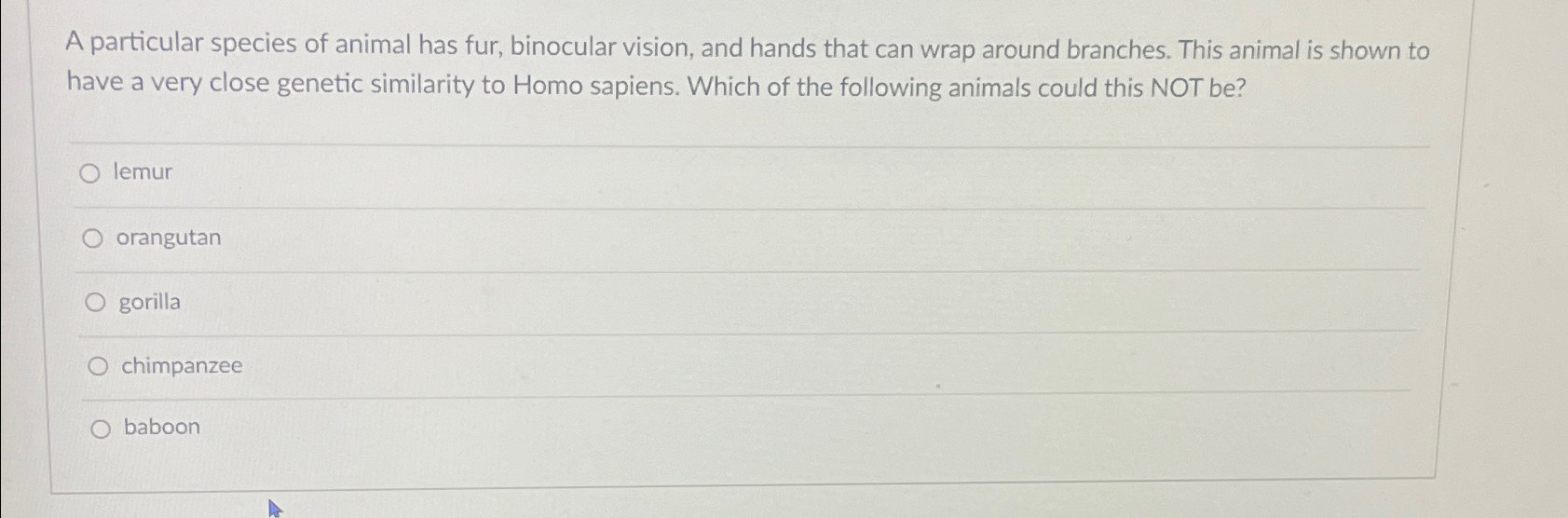 Solved A particular species of animal has fur, binocular | Chegg.com