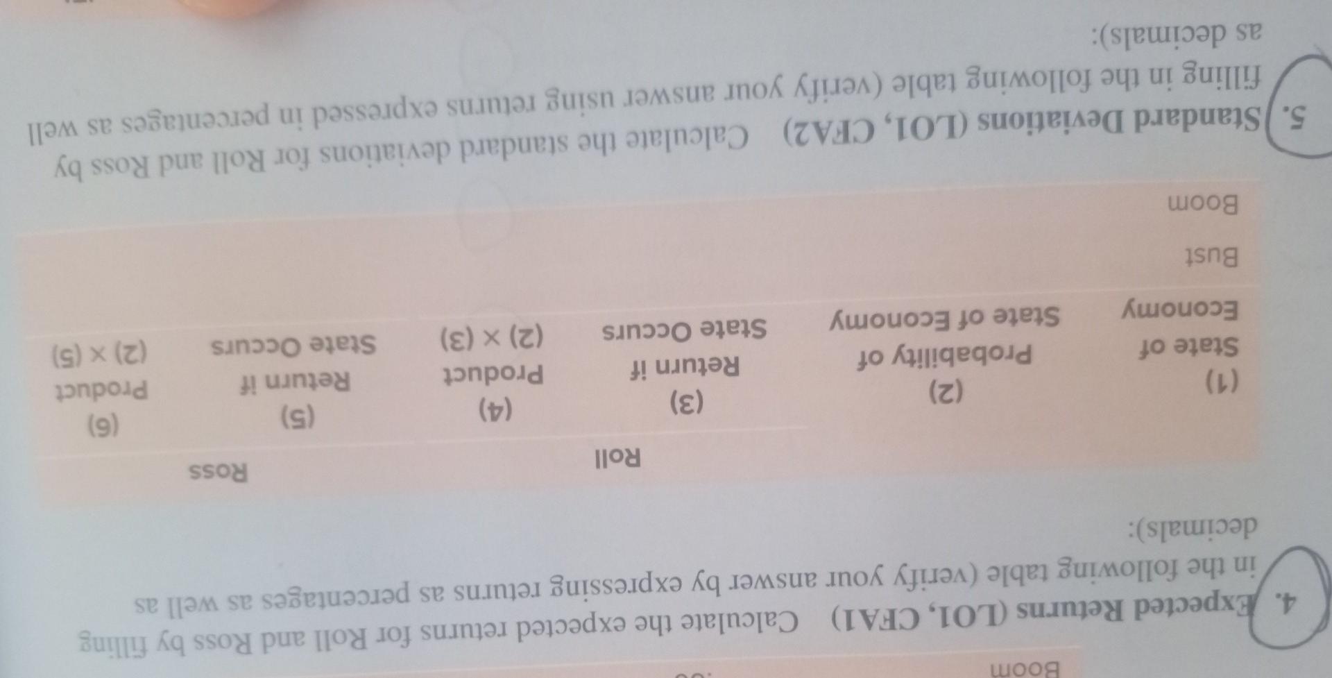 Solved 1. Expected Returns (L01, CFA1) Use the following | Chegg.com