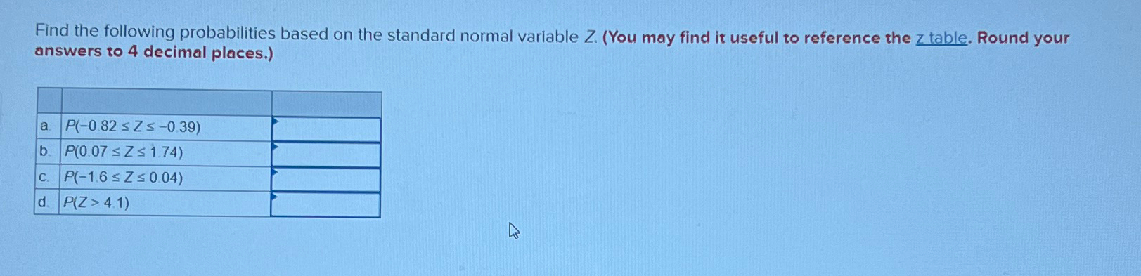 Solved Find the following probabilities based on the | Chegg.com