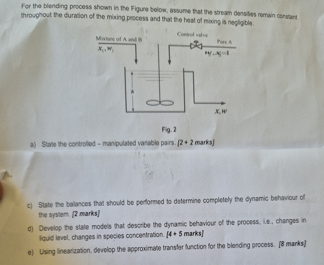 Solved For the blending process shown in the Figure below, | Chegg.com