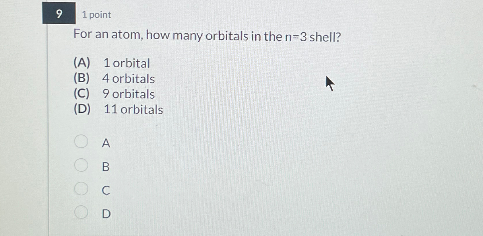 Solved 91 ﻿pointFor an atom, how many orbitals in the n=3 | Chegg.com