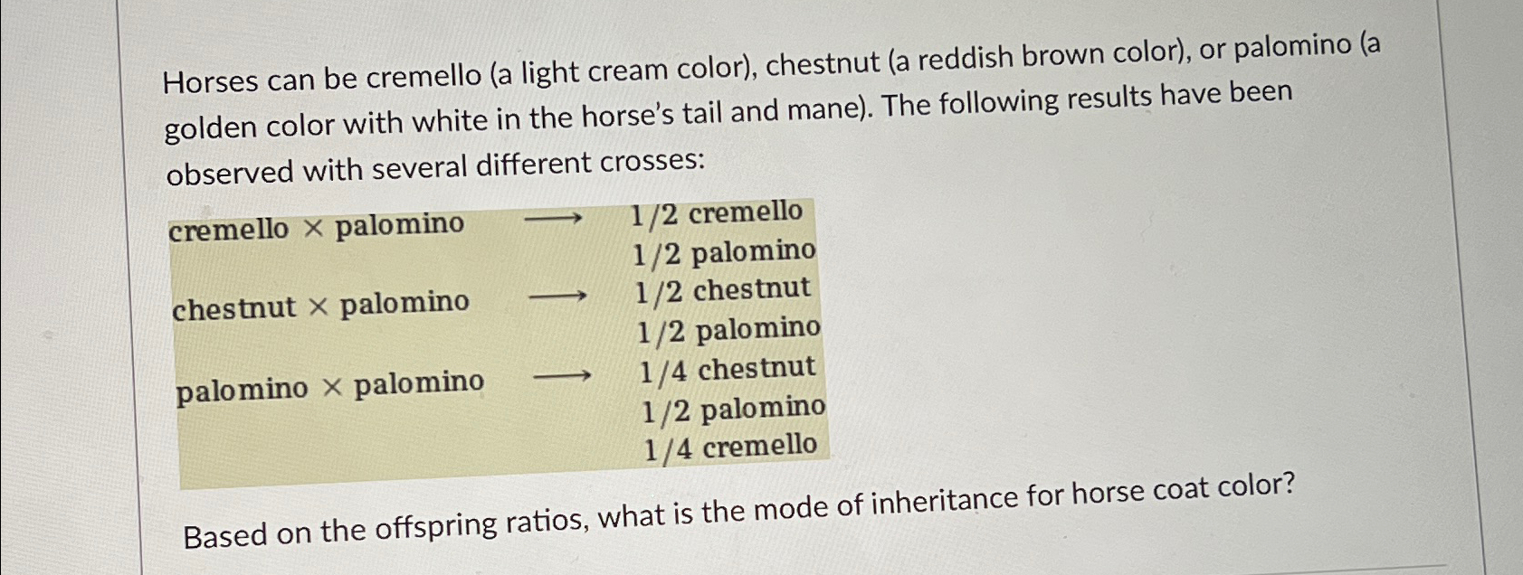 Solved Horses can be cremello (a light cream color), | Chegg.com