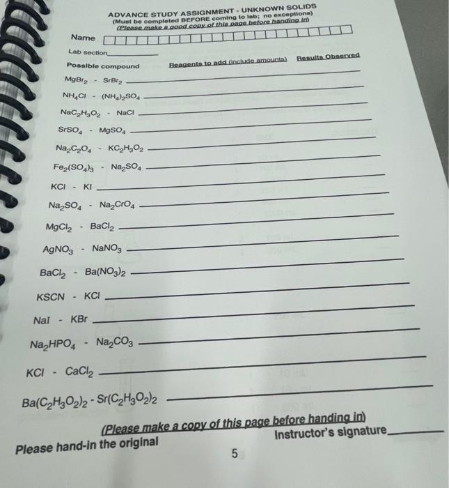 Solved Name Lab section_ Possible compound MgBr₂ SrBr₂ NHẠC | Chegg.com