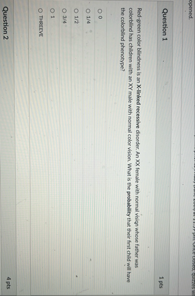 Solved Question 11 ﻿ptsRed-green color blindness is an | Chegg.com