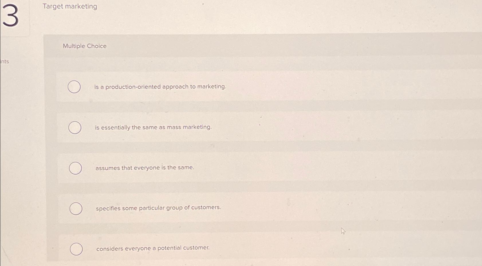 Solved Target marketingMultiple Choiceis a | Chegg.com