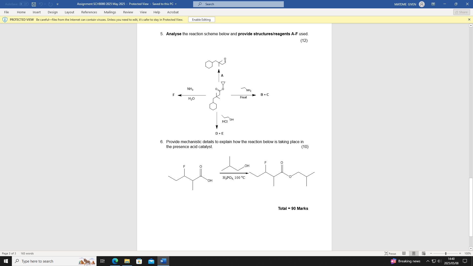 Solved 5. ﻿Analyse the reaction scheme below and provide | Chegg.com