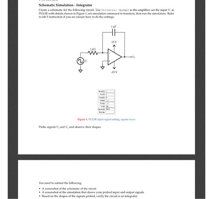 Solved Schematic Simulation - Integrator Create a schematic | Chegg.com