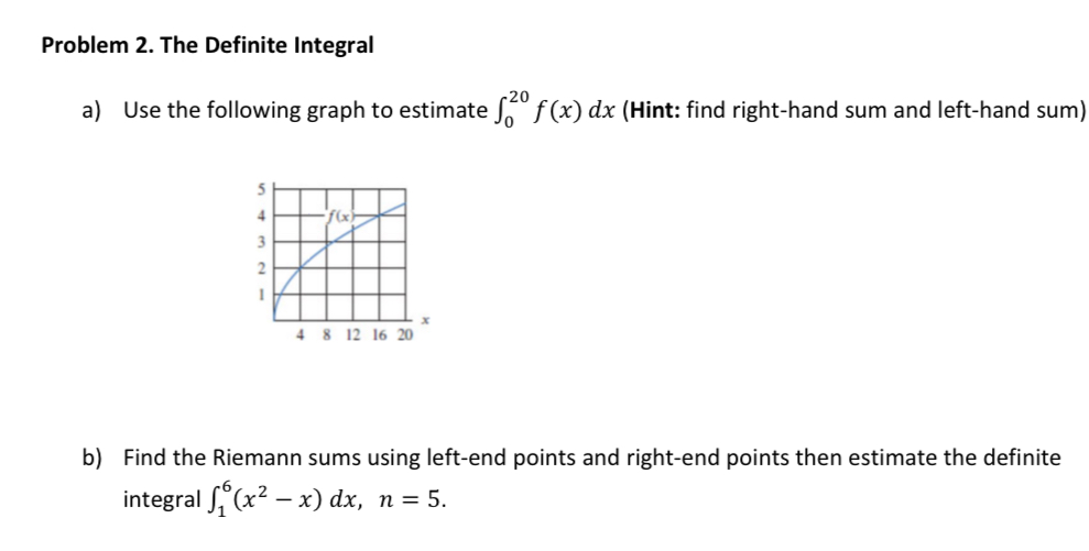Solved Problem 2. ﻿The Definite Integrala) ﻿Use the | Chegg.com