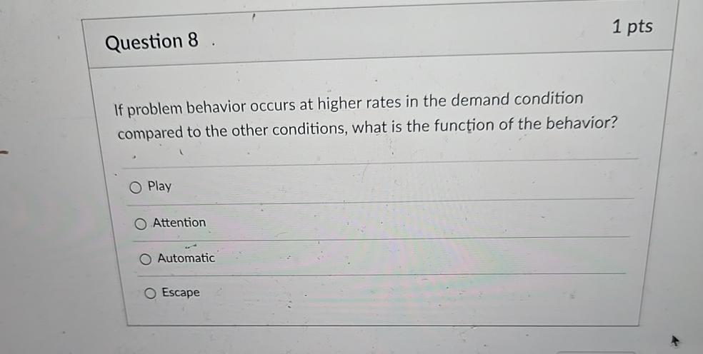 Solved Question 81 ﻿ptsIf problem behavior occurs at higher | Chegg.com