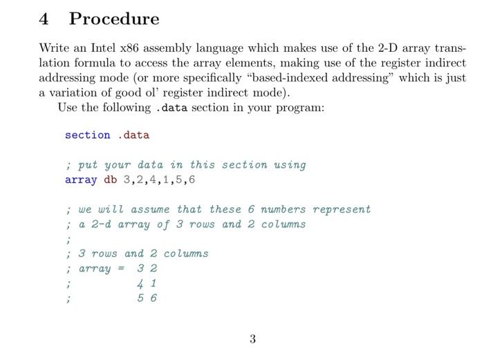 Solved 4 Procedure Write an Intel x86 assembly language | Chegg.com