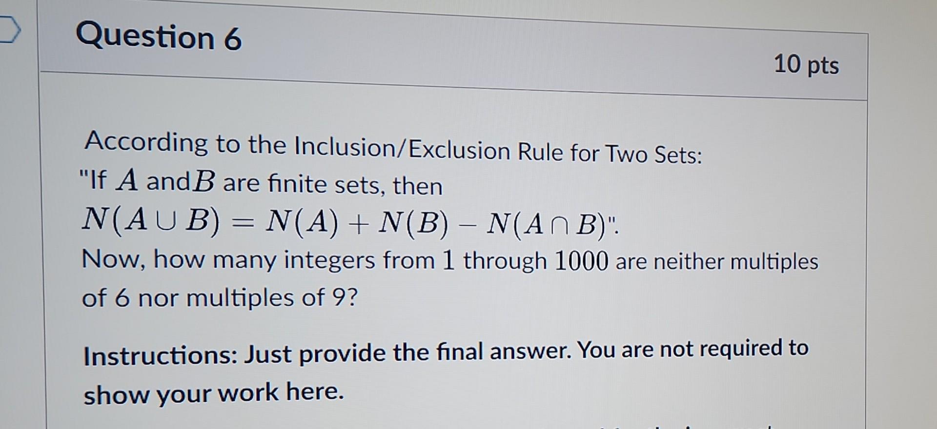 Solved According to the Inclusion/Exclusion Rule for Two | Chegg.com