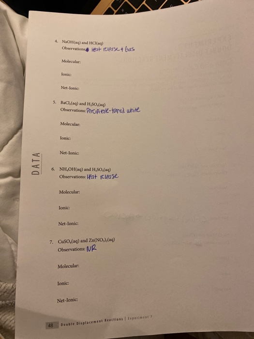 Solved Name: Section EXPERIMENT 7: DOUBLE DISPLACEMENT | Chegg.com