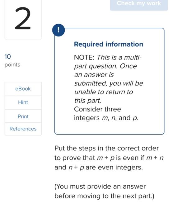 Solved Check my work 2 ! Required information 10 points | Chegg.com