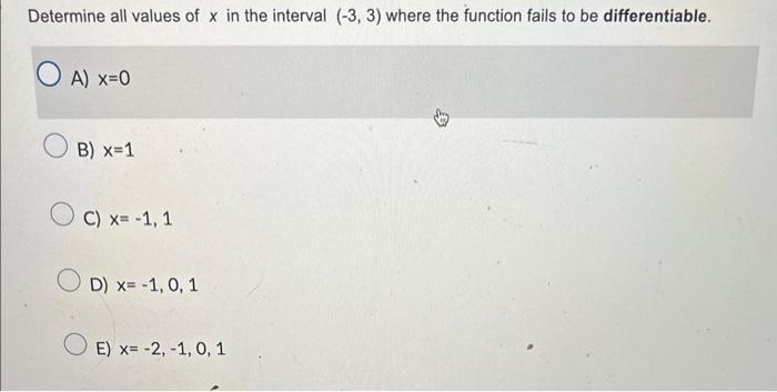 Solved Determine all values of x in the interval (−3,3) | Chegg.com
