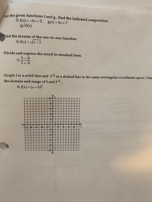 Solved For the given functions f and g, find the indicated | Chegg.com