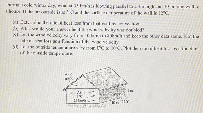 Solved During a cold winter day, wind at 55 km/h is blowing | Chegg.com