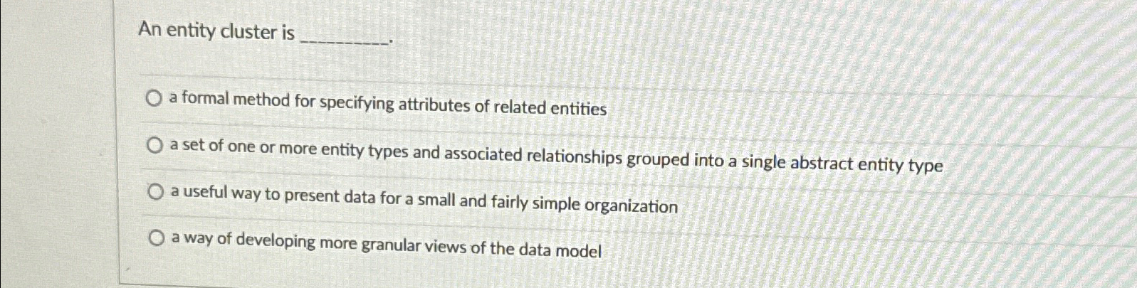 Solved An entity cluster isa formal method for specifying | Chegg.com
