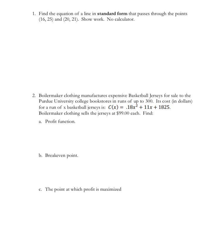 Solved Find the equation of a line in standard form that | Chegg.com