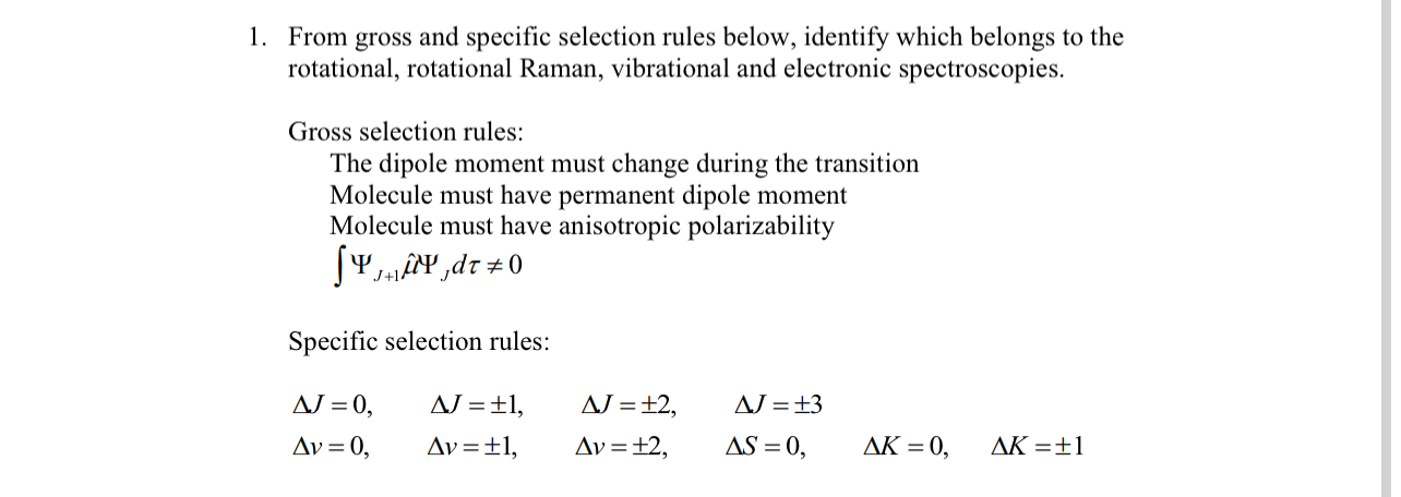 Solved From gross and specific selection rules below, | Chegg.com