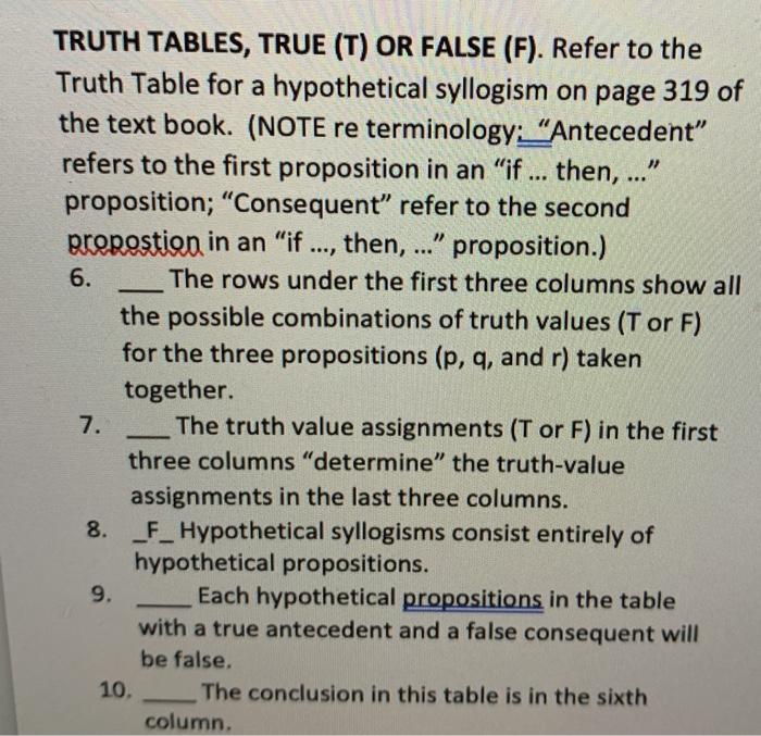 12 ... TRUTH TABLES, TRUE (T) OR FALSE (F). Refer to | Chegg.com