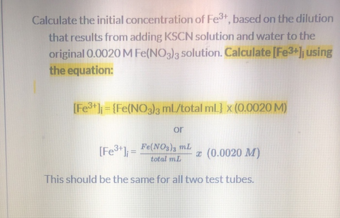 Calculate the initial concentration of Fe3+, based on | Chegg.com