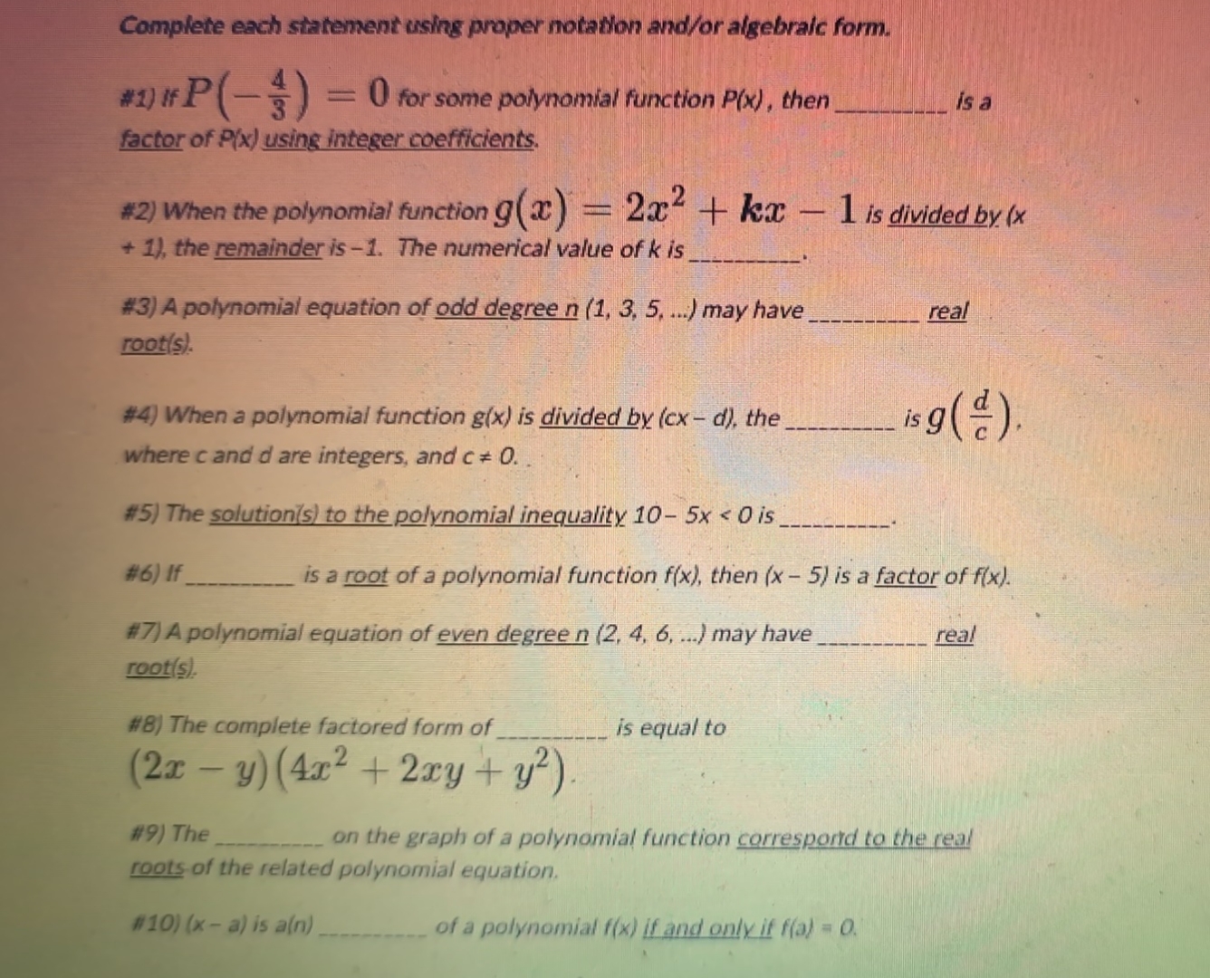 Solved Complete each statement using proper notatlon and/or | Chegg.com