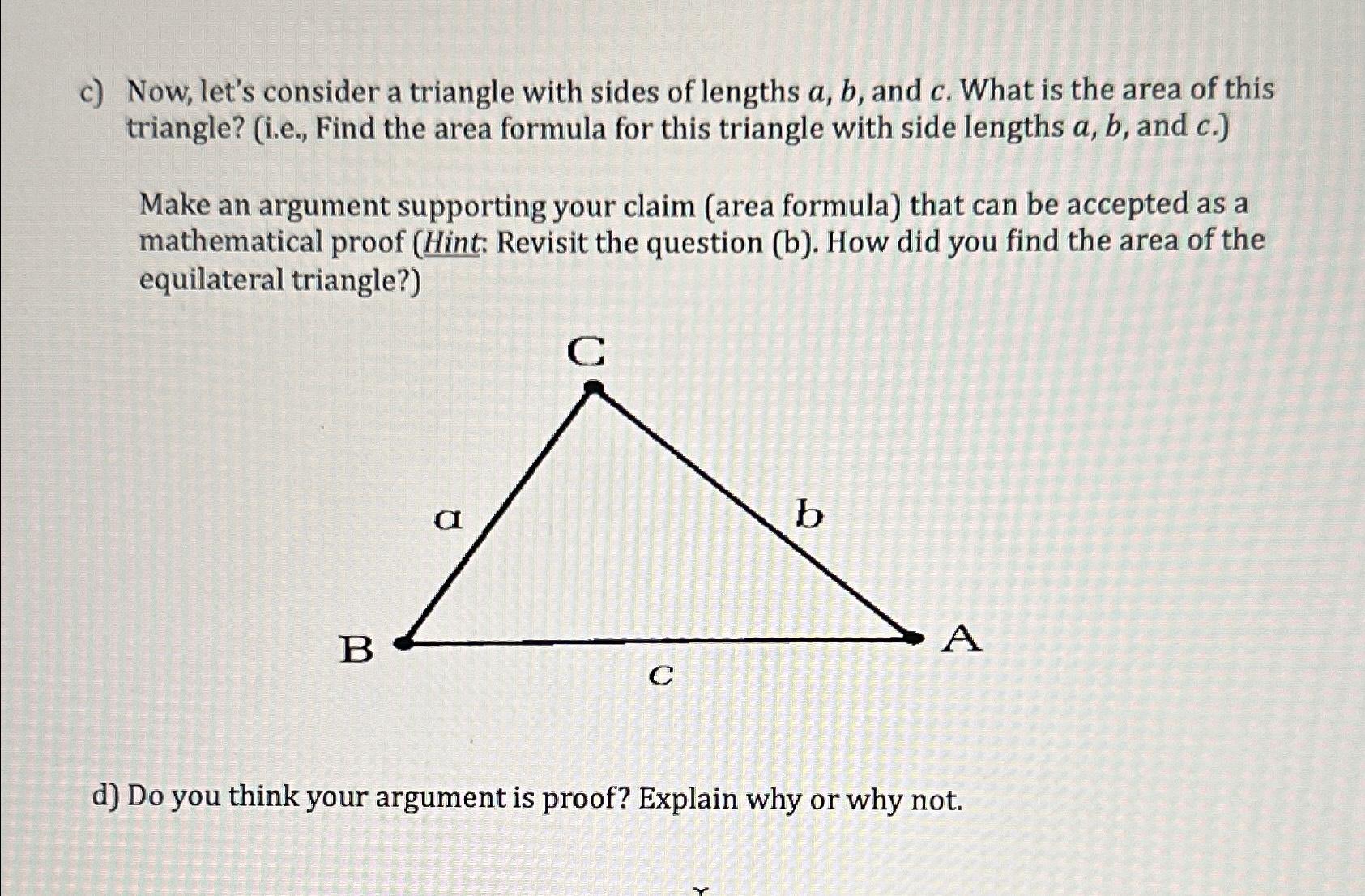 Solved #1. ﻿In class, we explored how to prove the area | Chegg.com
