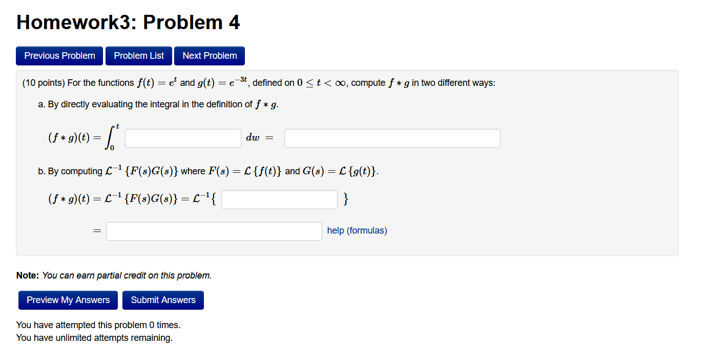 Solved (10 ﻿points) ﻿For the functions f(t)=et ﻿and | Chegg.com