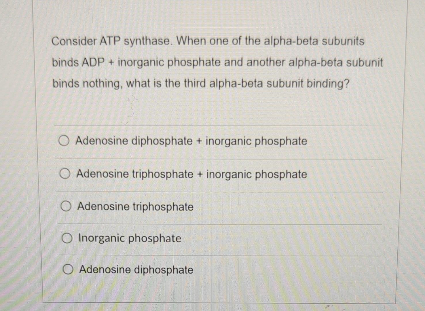 Solved Consider ATP synthase. When one of the alpha-beta | Chegg.com