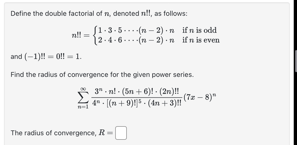 Solved Define the double factorial of n, ﻿denoted n!!, ﻿as | Chegg.com