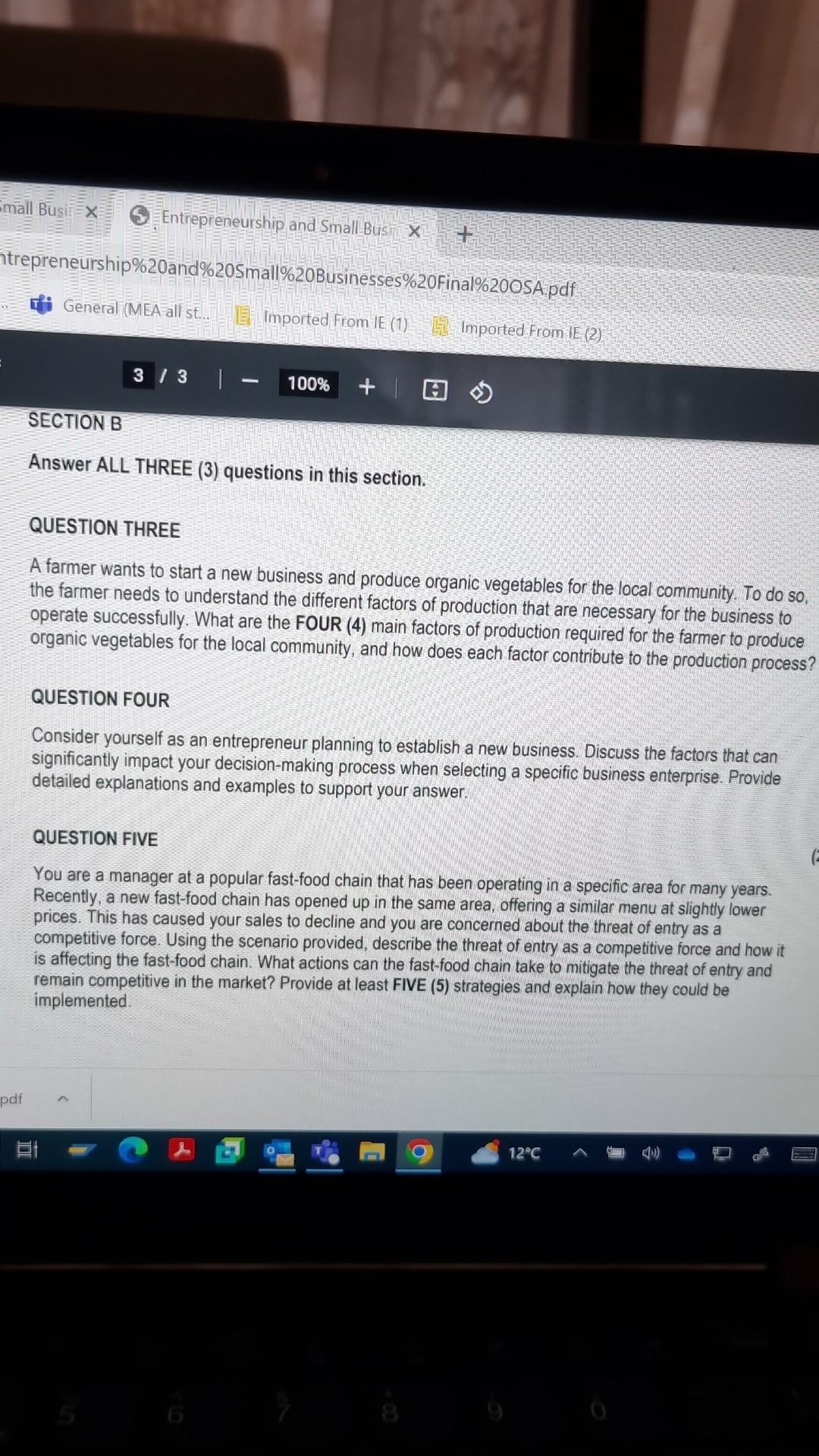 Solved QUESTION THREE A farmer wants to start a new business | Chegg.com